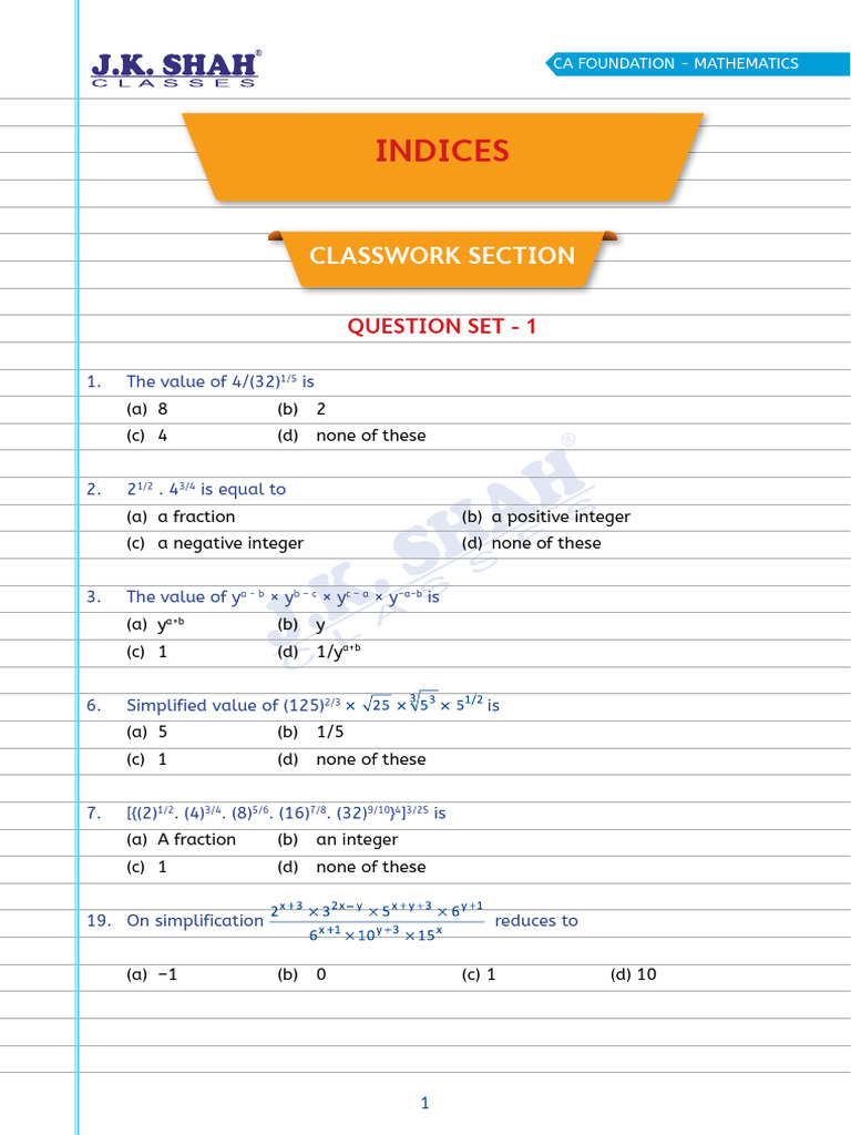 CAFC Surds & Indices Classwork & Homework Section | PDF | Algebra | Division (Mathematics)
