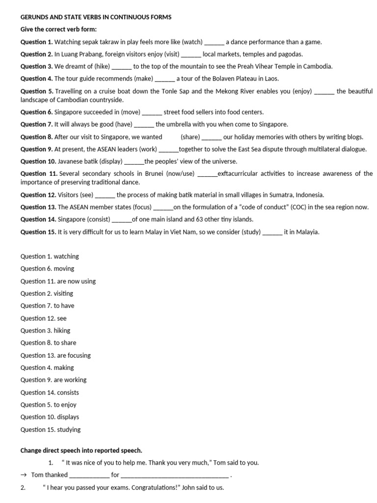 Gerunds and State Verbs in Continuous Forms | PDF | Cambodia