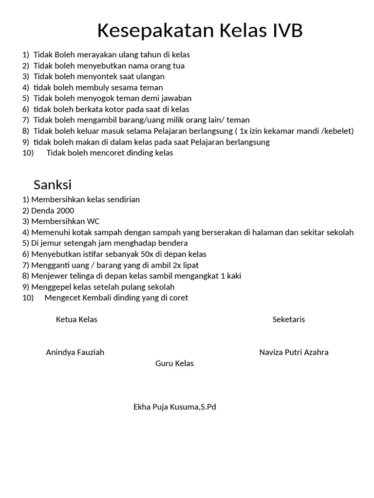 Kesepakatan Kelas IVB | PDF