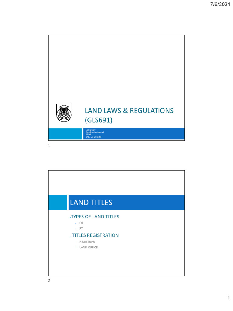 t2b - Land Titles | PDF | Private Law | Law And Economics