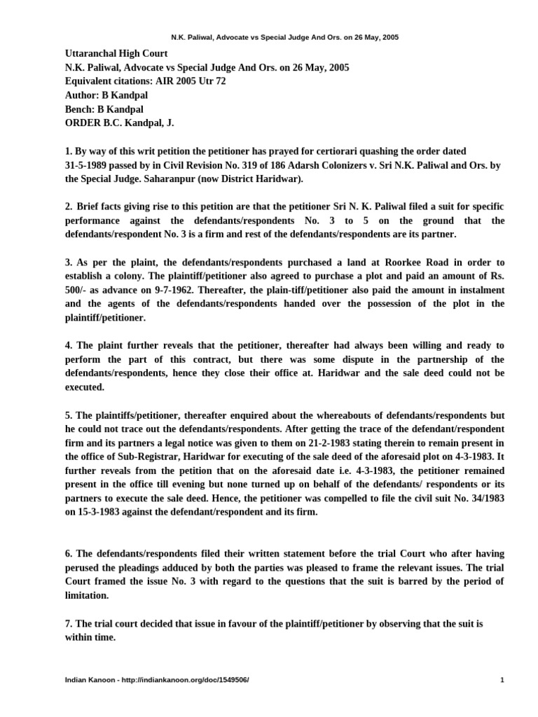 N_K_Paliwal A Rare.pdf | PDF | Lawsuit | Judgment (Law)