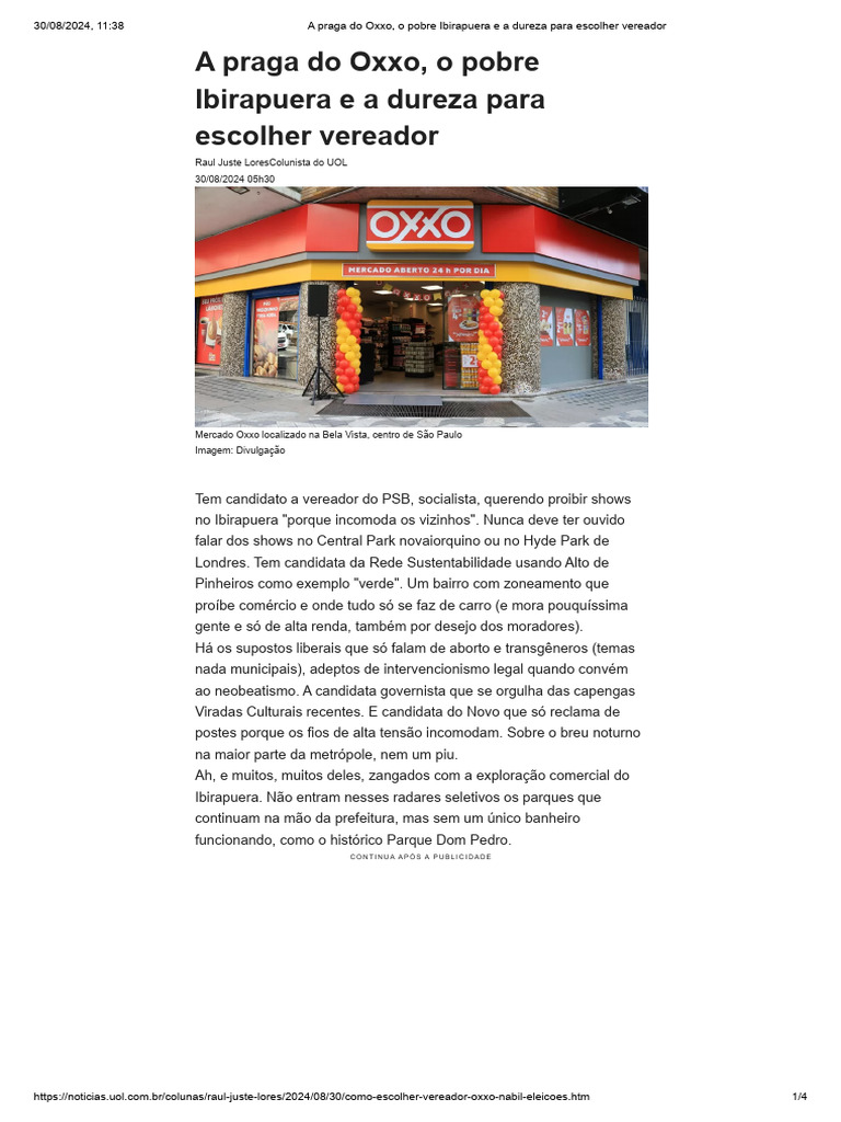 A Praga Do Oxxo, o Pobre Ibirapuera e A Dureza para Escolher Vereador | PDF | Dilma Rousseff ...