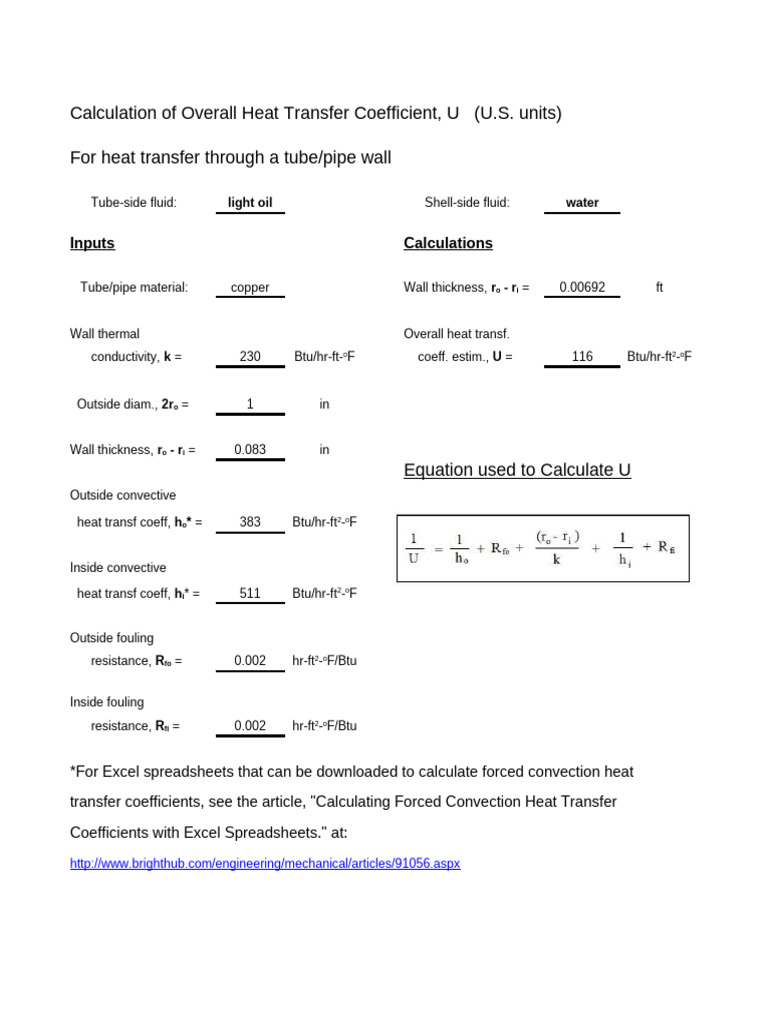 Overall Heat Transfer Coefficient U Calculation | PDF | Technology ...