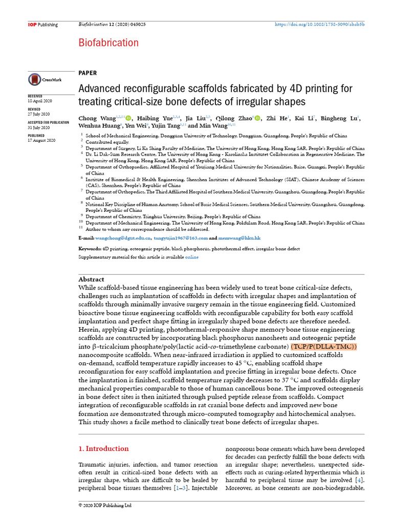 Advanced Reconfigurable Scaffolds Fabricated by 4D Printing For ...