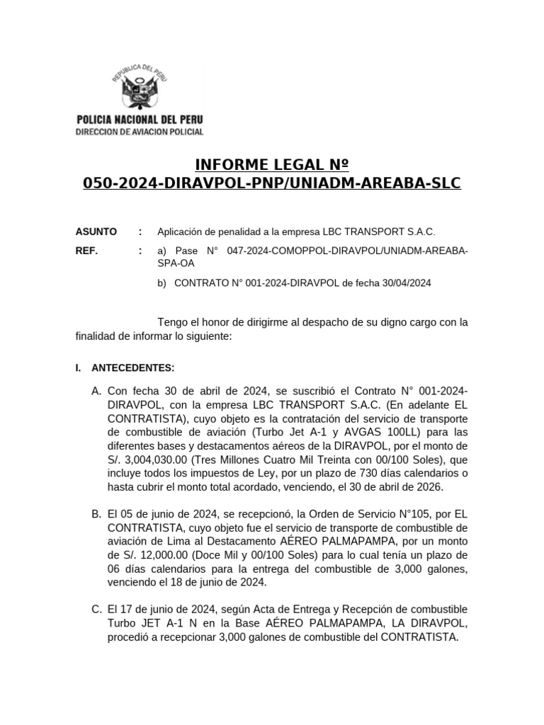 INFORME LEGAL #050 La APLICACIÓN DE PENALIDAD | PDF | Póliza de seguros