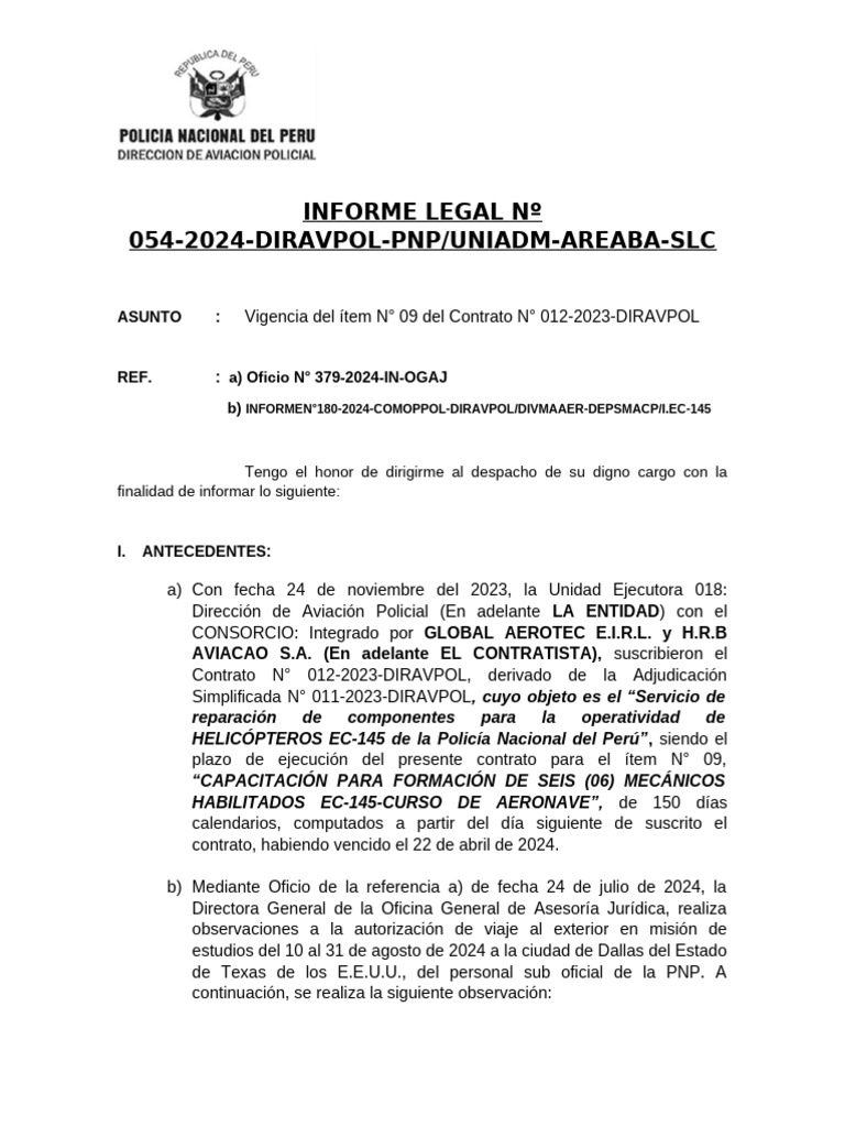 Informe Legal #054 Vigencia Del Contrato | PDF