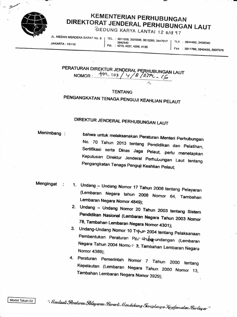 SK Pengangkatan Tenaga Penguji Keahlian Pelaut Perikanan | PDF