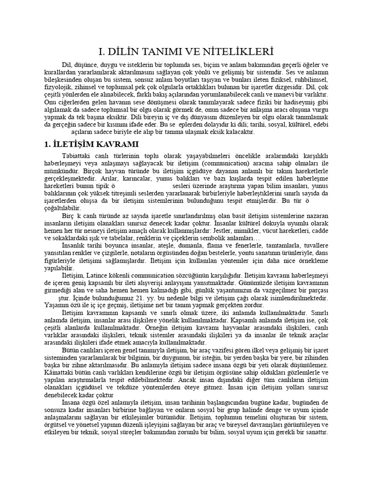 Di̇li̇n Tanimi Ve Ni̇teli̇kleri̇ | PDF