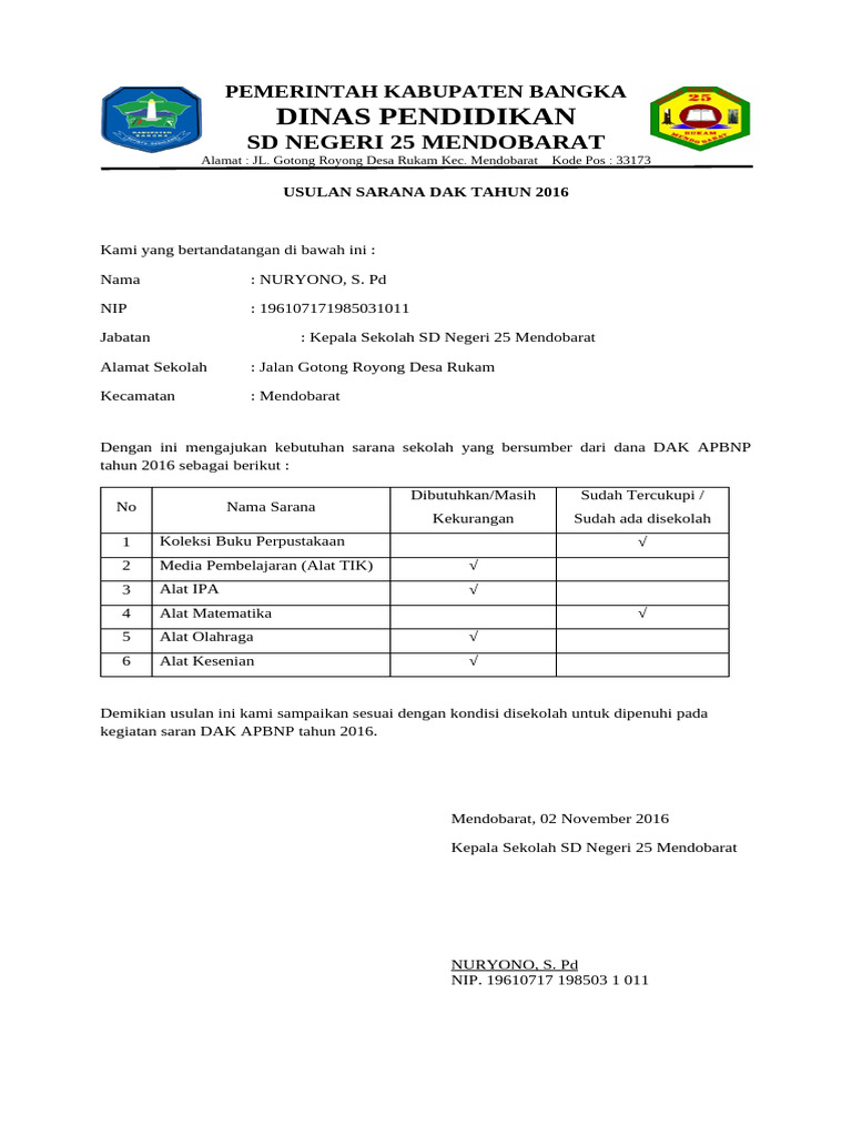 Format Usulan DAK | PDF