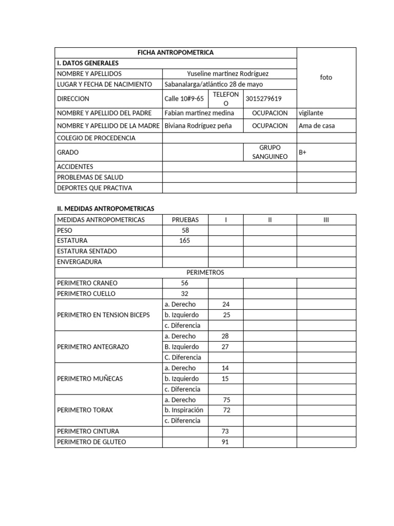 Ficha Antropometrica | PDF