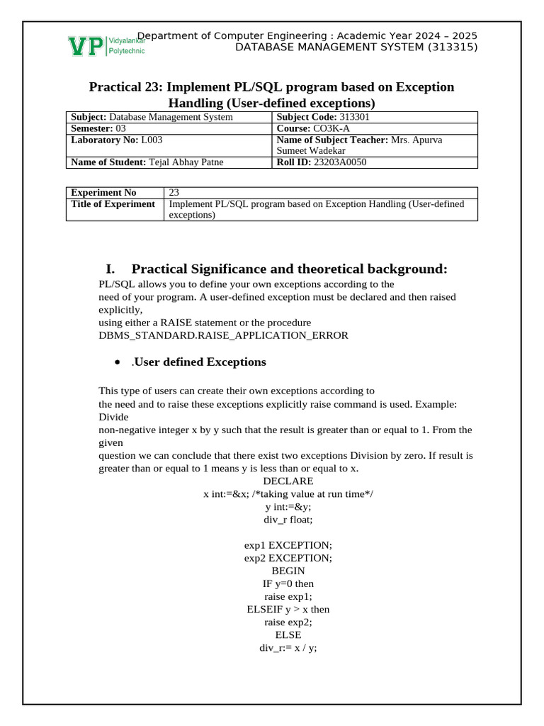DMS PRAC 23 | PDF | Pl/Sql | Sql