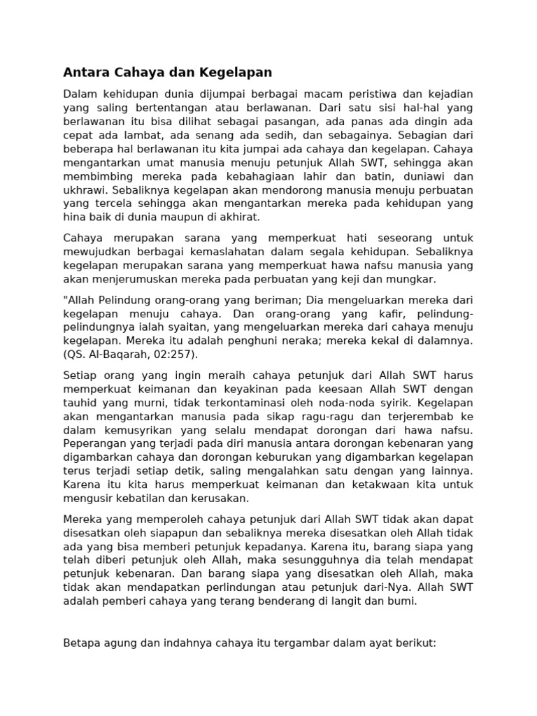 Cahaya dan Kegelapan dalam Kehidupan | PDF