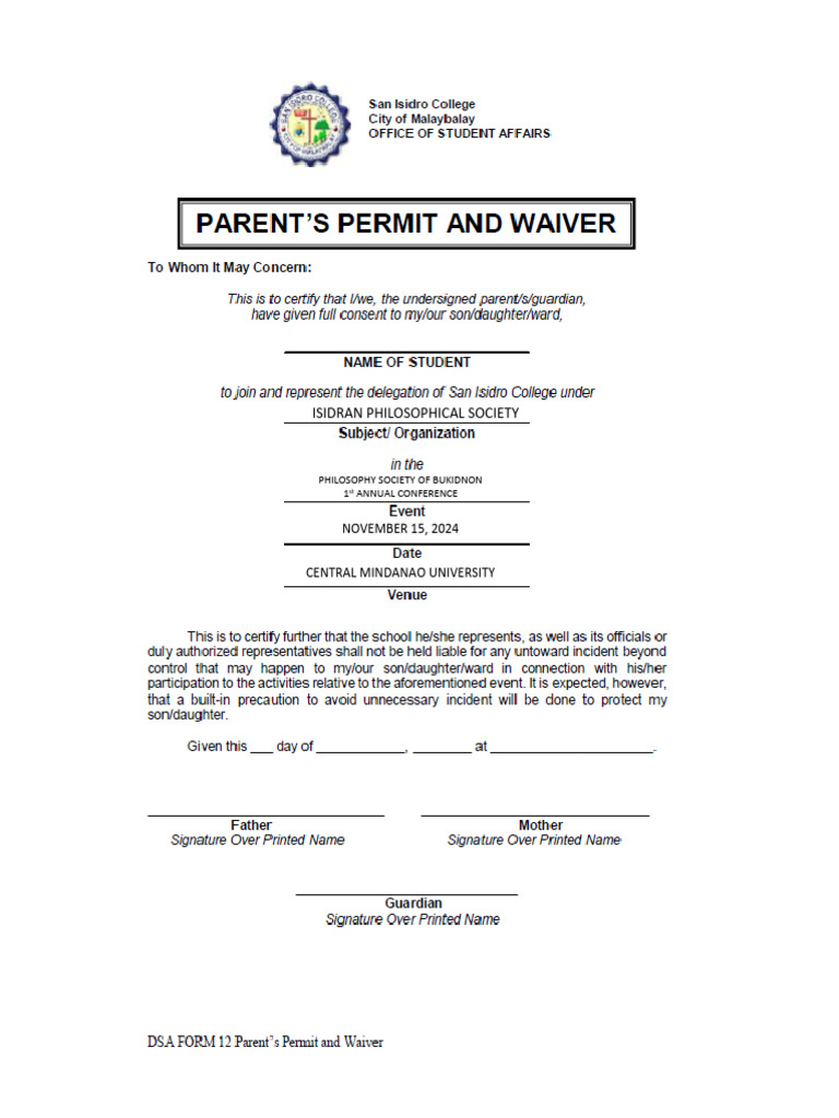 Parents Permit To Be Notarized | PDF
