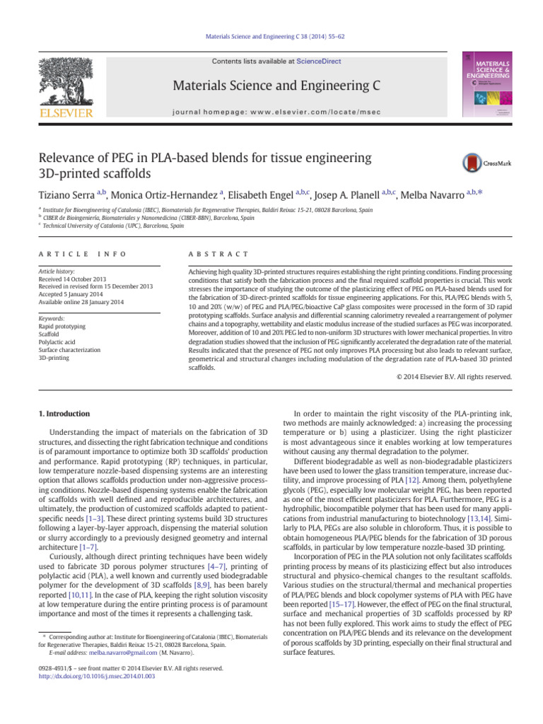 PEG's Role in PLA 3D Printing Scaffolds | PDF | Differential Scanning ...