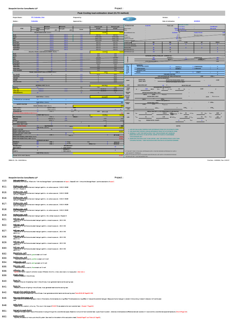 CLTD-Load Calculation Sheet Summer & Monsoon | PDF | Air Conditioning ...