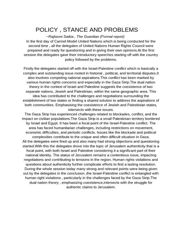 Policy, Stance and Problems | PDF | Israeli–Palestinian Conflict ...
