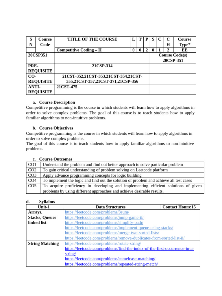 CC LAB II (Syllabus) - Updated - New | PDF | Computer Programming ...