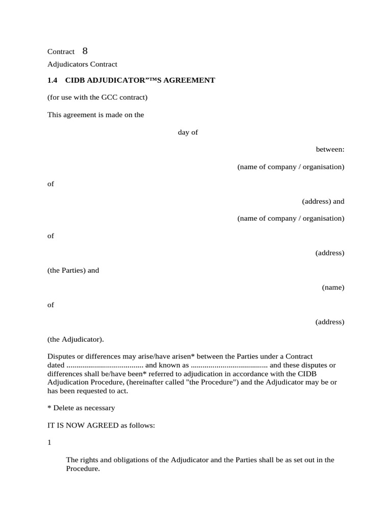 8 Adjudicators Contract | PDF | Adjudication | Value Added Tax 8 Adjudicators Contract | PDF | Adjudication | Value Added Tax