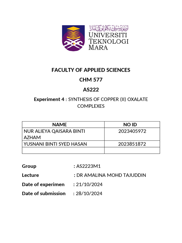Experiment 1 | PDF | Coordination Complex | Chemical Compounds