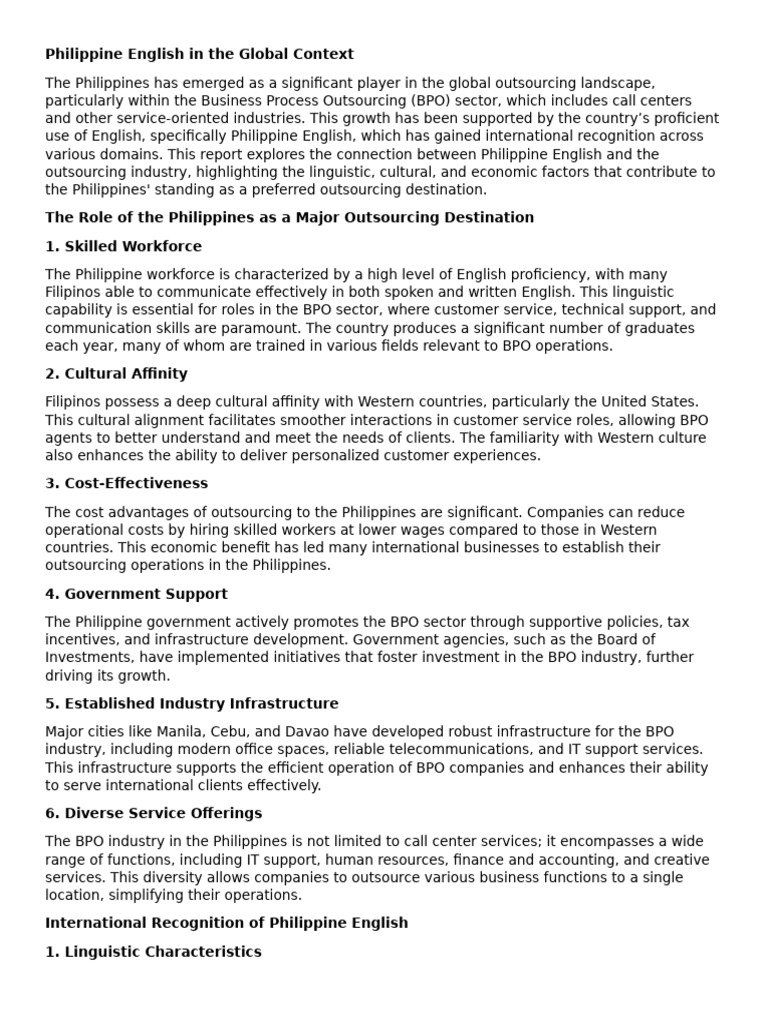 Philippine English in BPO Industry | PDF | Outsourcing | Philippines