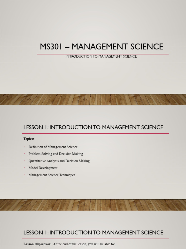 PRELIM - L1 - Introduction To Management Science | PDF | Linear Programming | Decision Making