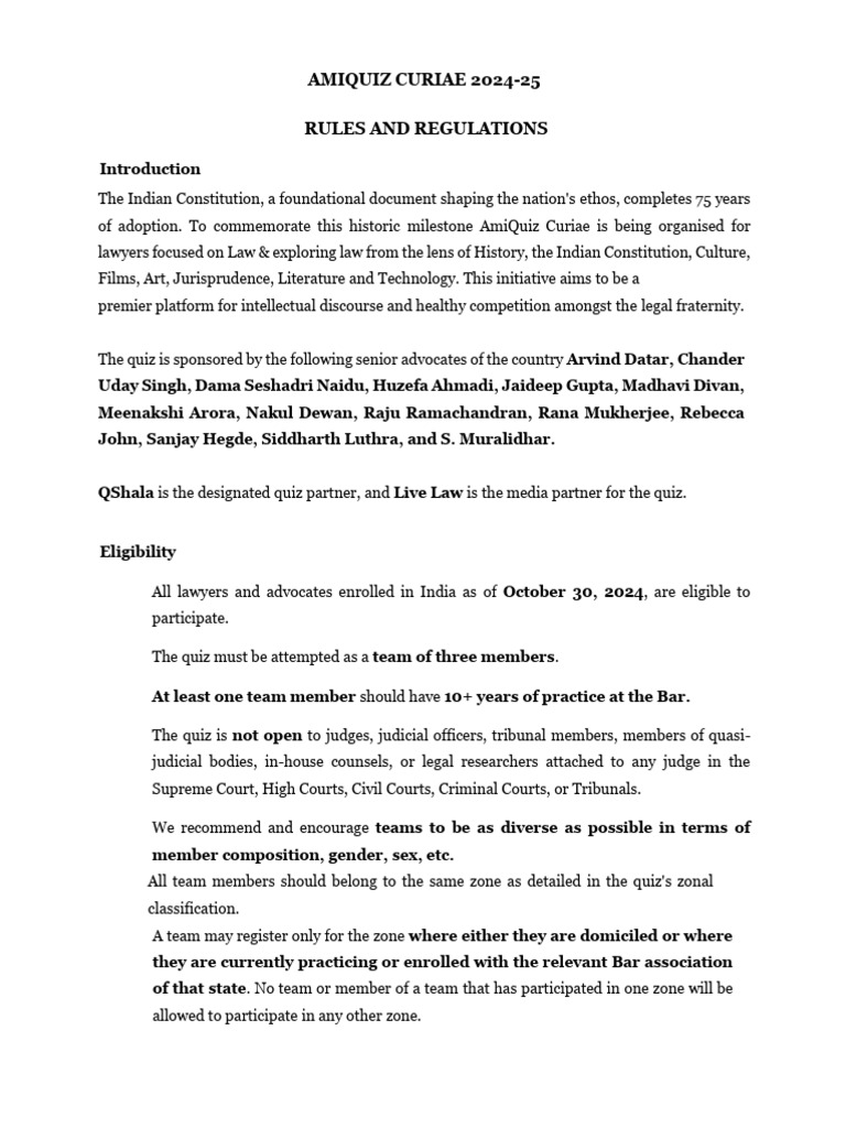 AmiQuiz Curiae 2024-25 Guidelines | PDF | Identity Document | Advocate
