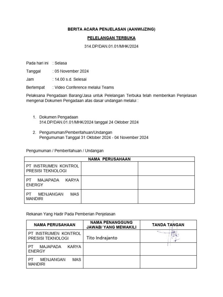 BA Penjelasan Pengadaan Sensor Vibrasi Vibrometer GT #2 | PDF ...