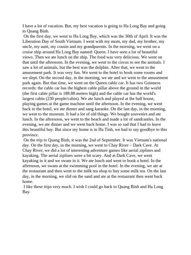 My Best Vacation | PDF