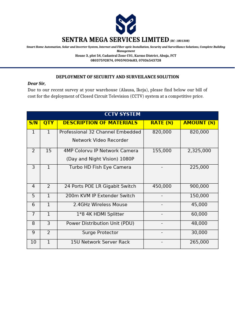 CCTV Bill For Warehouse - Alausa Ikeja - 04092024 | PDF | Closed ...