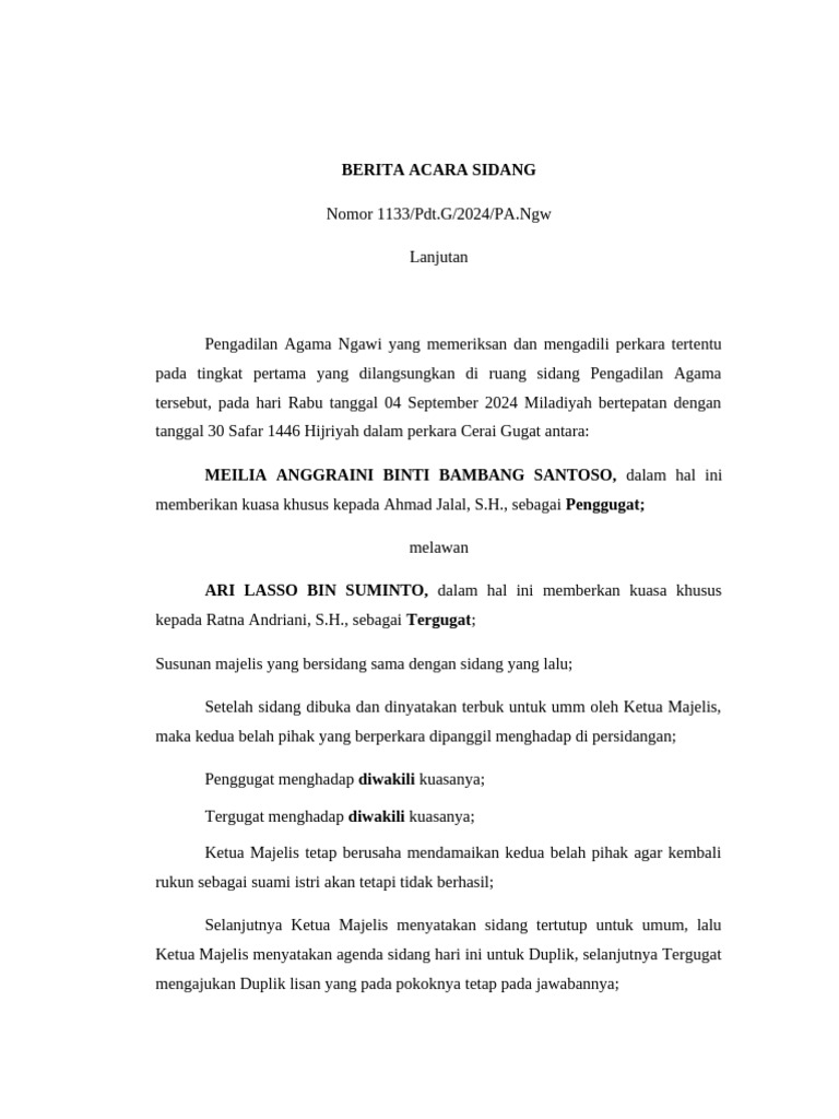 Berita Acara Sidang 5 | PDF