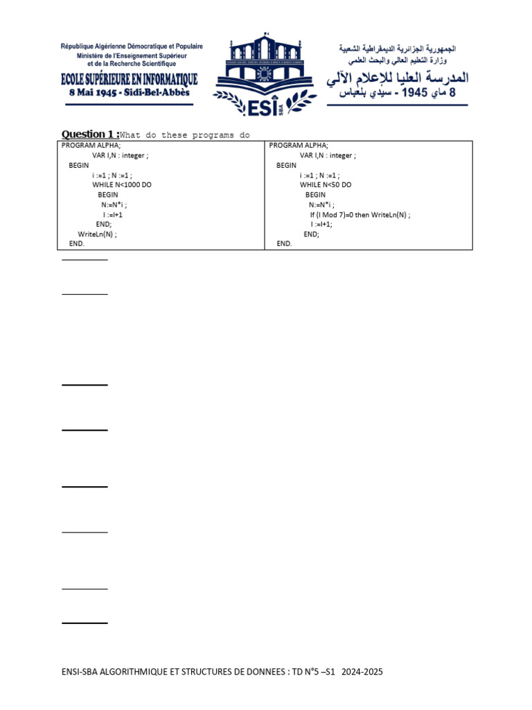 Algo TD 5 S1 2024-25 | PDF