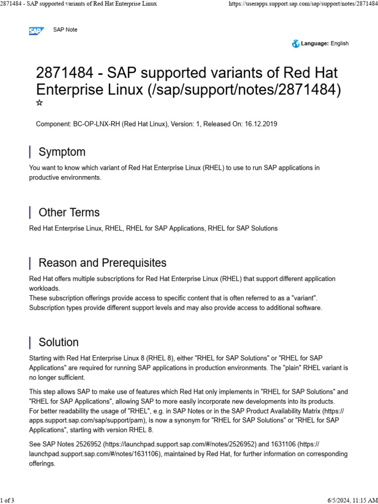 SAP Supported Variants of Red Hat Enterprise Linux | PDF | Linux ...