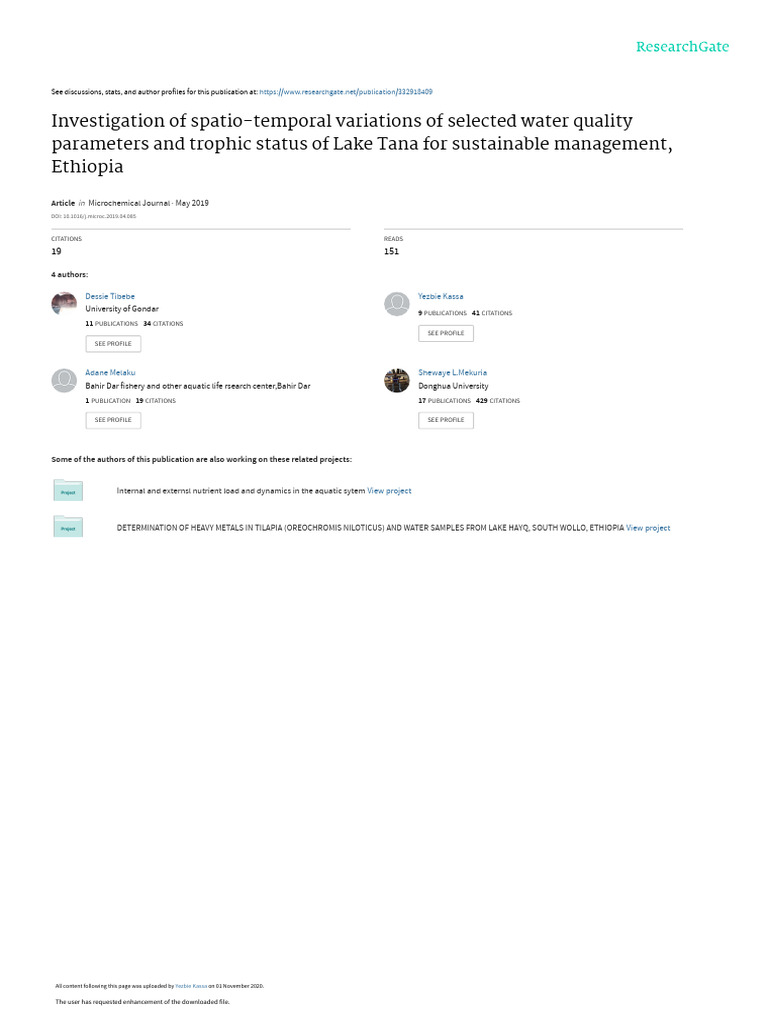 Investigation of Spatio-Temporal Variations of Selected Water Quality Parameters and Trophic ...