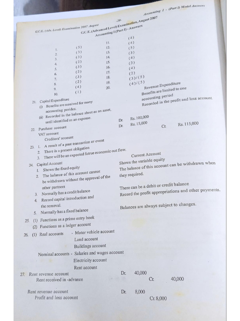 2007 AL Accounting Past Paper - Answer | PDF