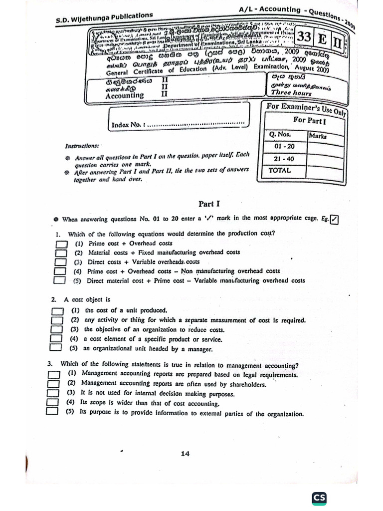 2009 AL Accounting Past Paper 01 - Questions | PDF
