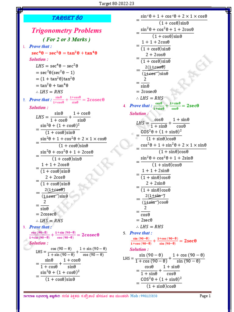 Trigonometry Problem Solutions | PDF | Mathematical Relations | Functions And Mappings