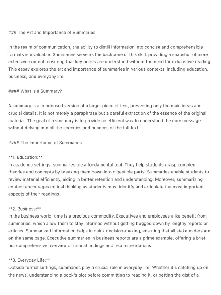 The Importance of Summaries Explained | PDF | Information | Thought