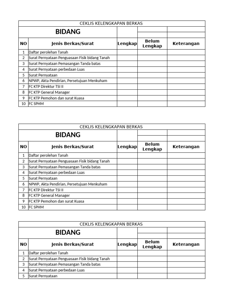 Ceklis Lengkap Berkas Tanah dan Surat | PDF | Hukum