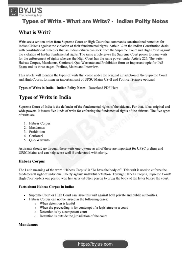 Types of Writs | PDF