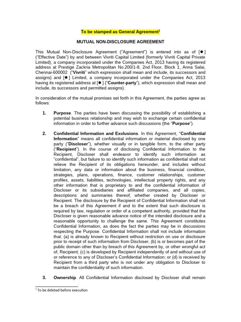 Mutual Non-Disclosure Agreement Template | PDF | Non Disclosure ...