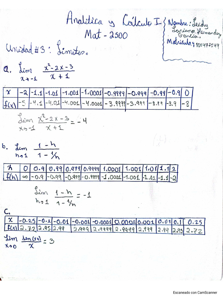 Práctica Unidad 3 (Límite y Continuidad) | PDF