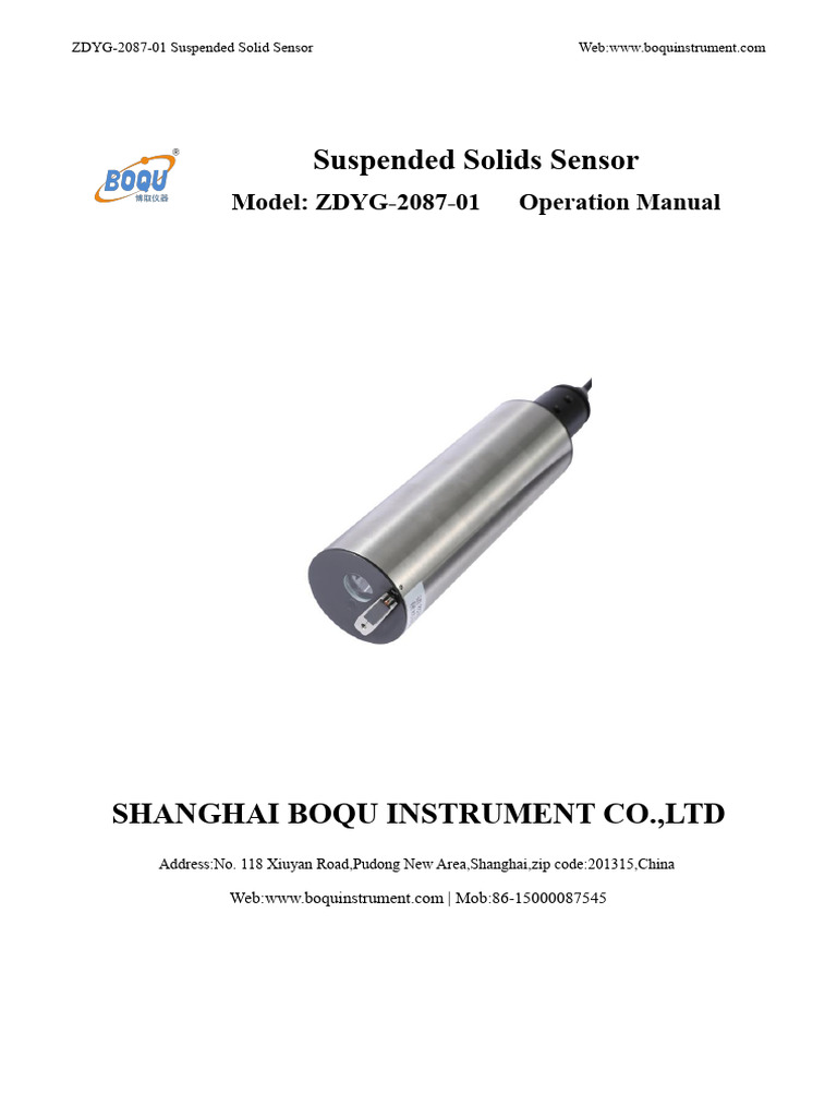 ZDYG-2087 - 01 Suspended Solids Sludge Concentration Sensor Operation ...
