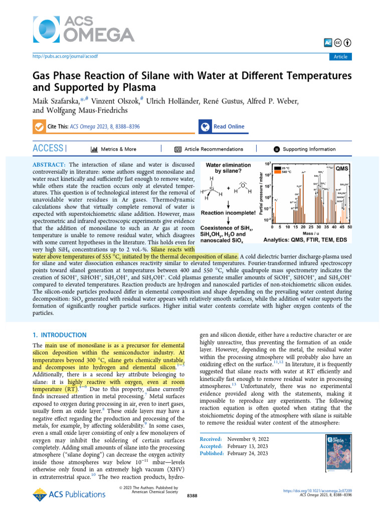 Silane Decomposition - 2023 | PDF | Gases | Water