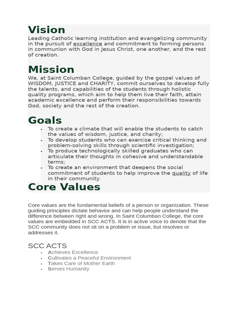 SCC Vision and Mission | PDF
