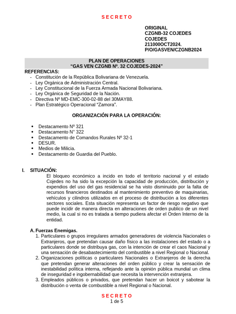 Plan de Operaciones Gas Ven Cojedes 2024 | PDF | Venezuela | Sabotaje