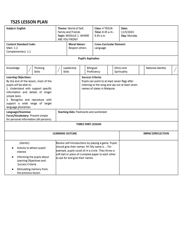 LESSON PLAN | PDF | Learning | English Language