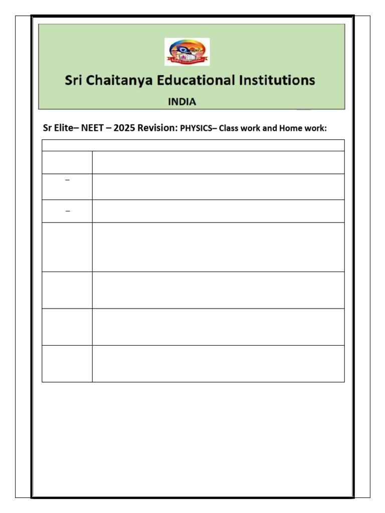 SR ELITE - Physics Track-1 & 2 For MT-11 CW and HW | PDF | Physics ...