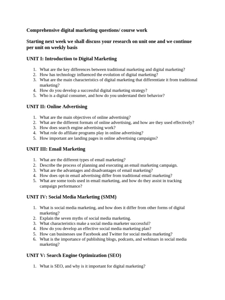 Comprehensive Digital Marketing Questions | PDF | Digital Marketing ...