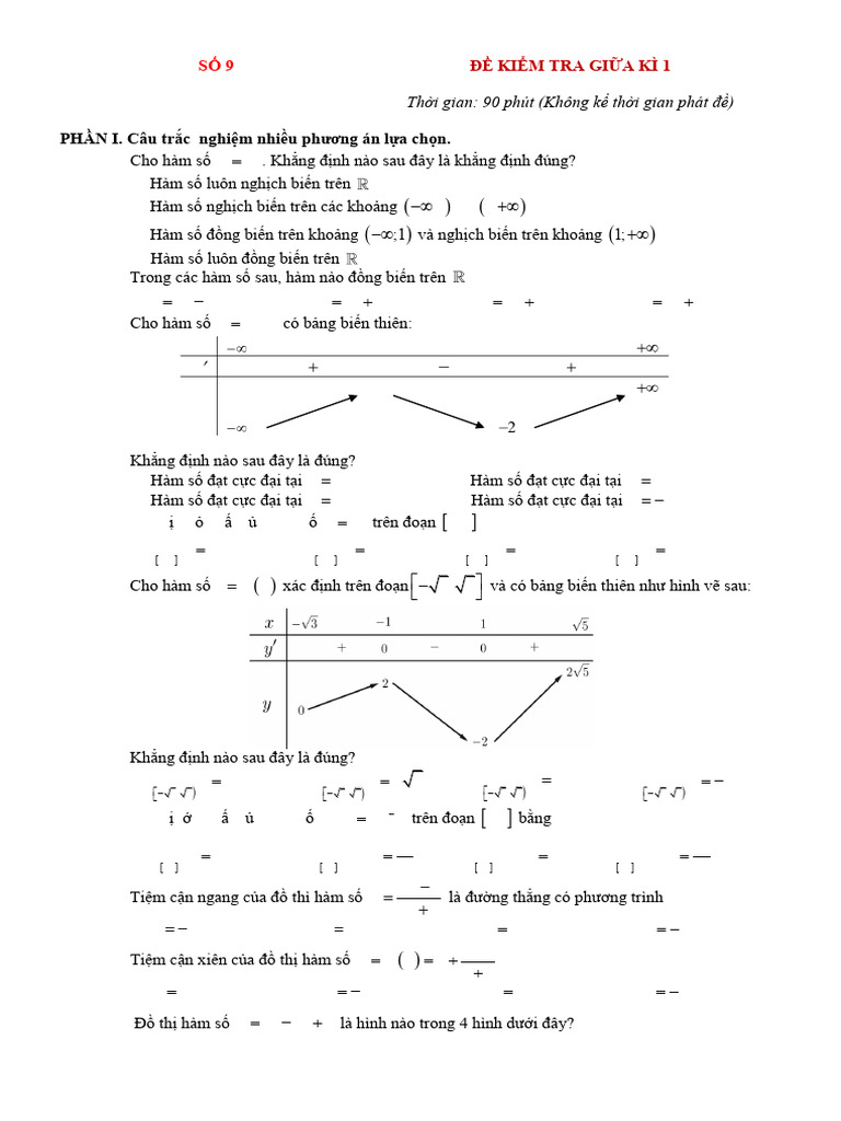 Đề 9 - Toán 12 - Giữa HK1 | PDF