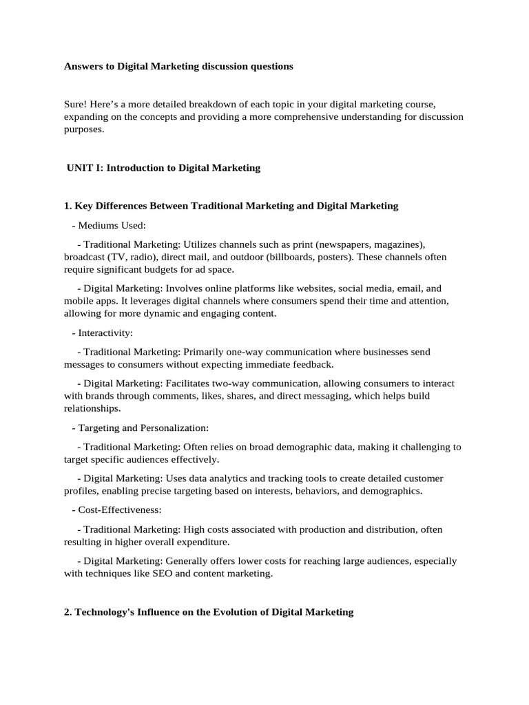 Answers To Digital Marketing Discussion Questions | PDF | Digital ...